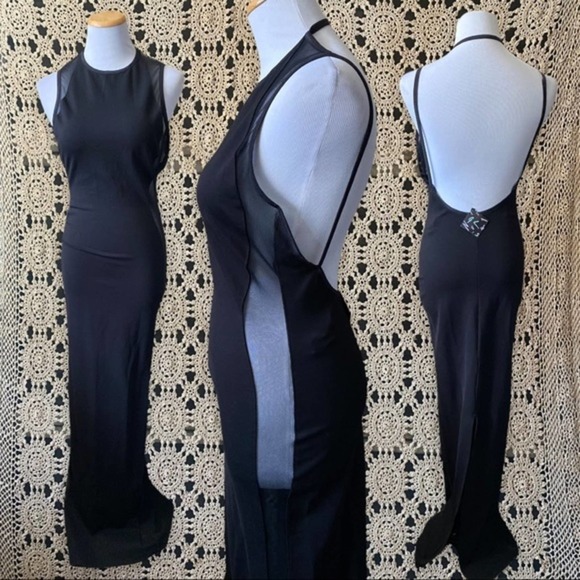 Nasty Gal | Dresses | Nasty Gal Black Tank Maxi Open Back Mesh Panel ...